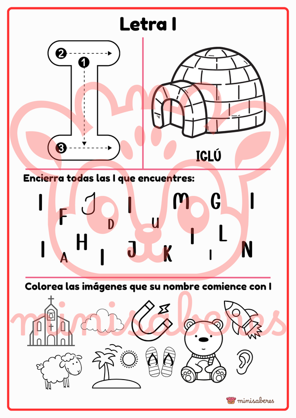Ficha de trabajo: Letra I | Lenguaje - 1° básico – Minisaberes