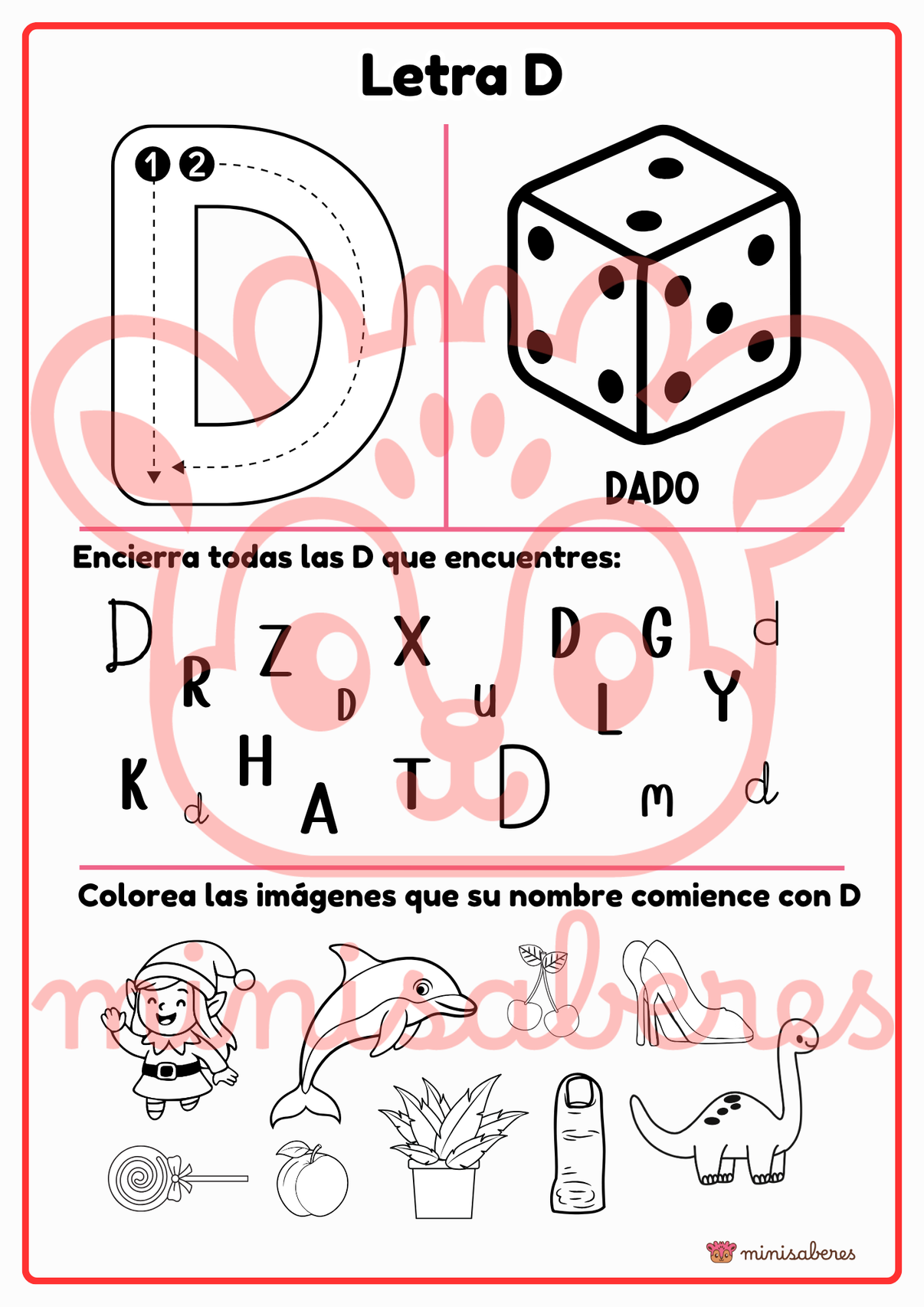 Ficha de trabajo: Letra D | Lenguaje - 1° básico – Minisaberes