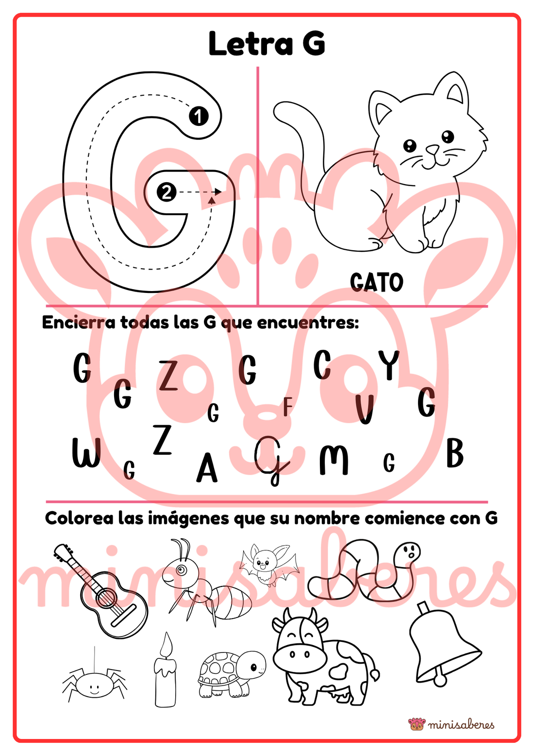 Ficha de trabajo: Letra G | Lenguaje - 1° básico – Minisaberes