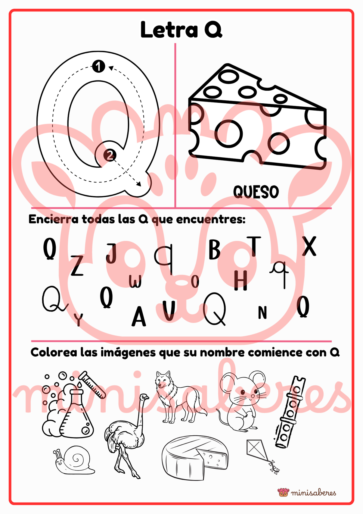 Ficha de trabajo: Letra Q | Lenguaje - 1° básico – Minisaberes