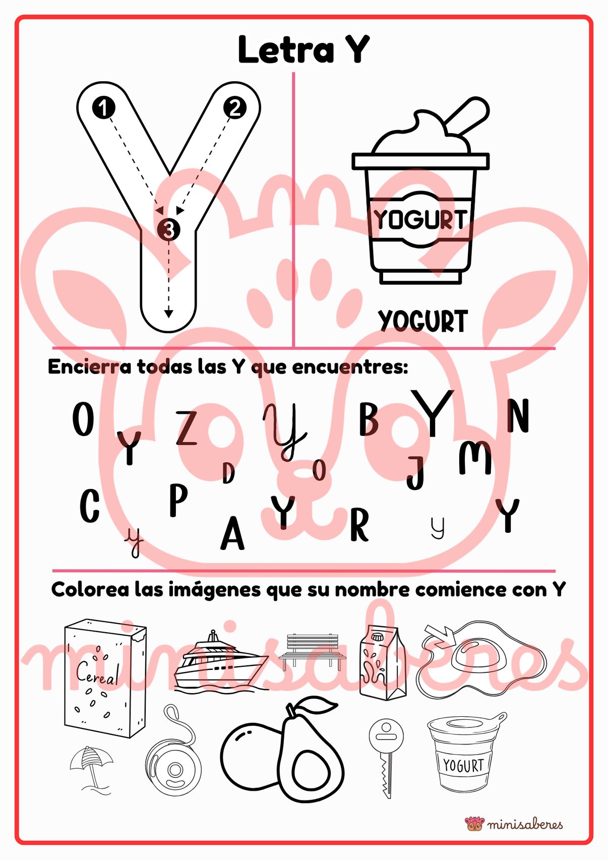 Ficha de trabajo: Letra Y | Lenguaje - 1° básico – Minisaberes